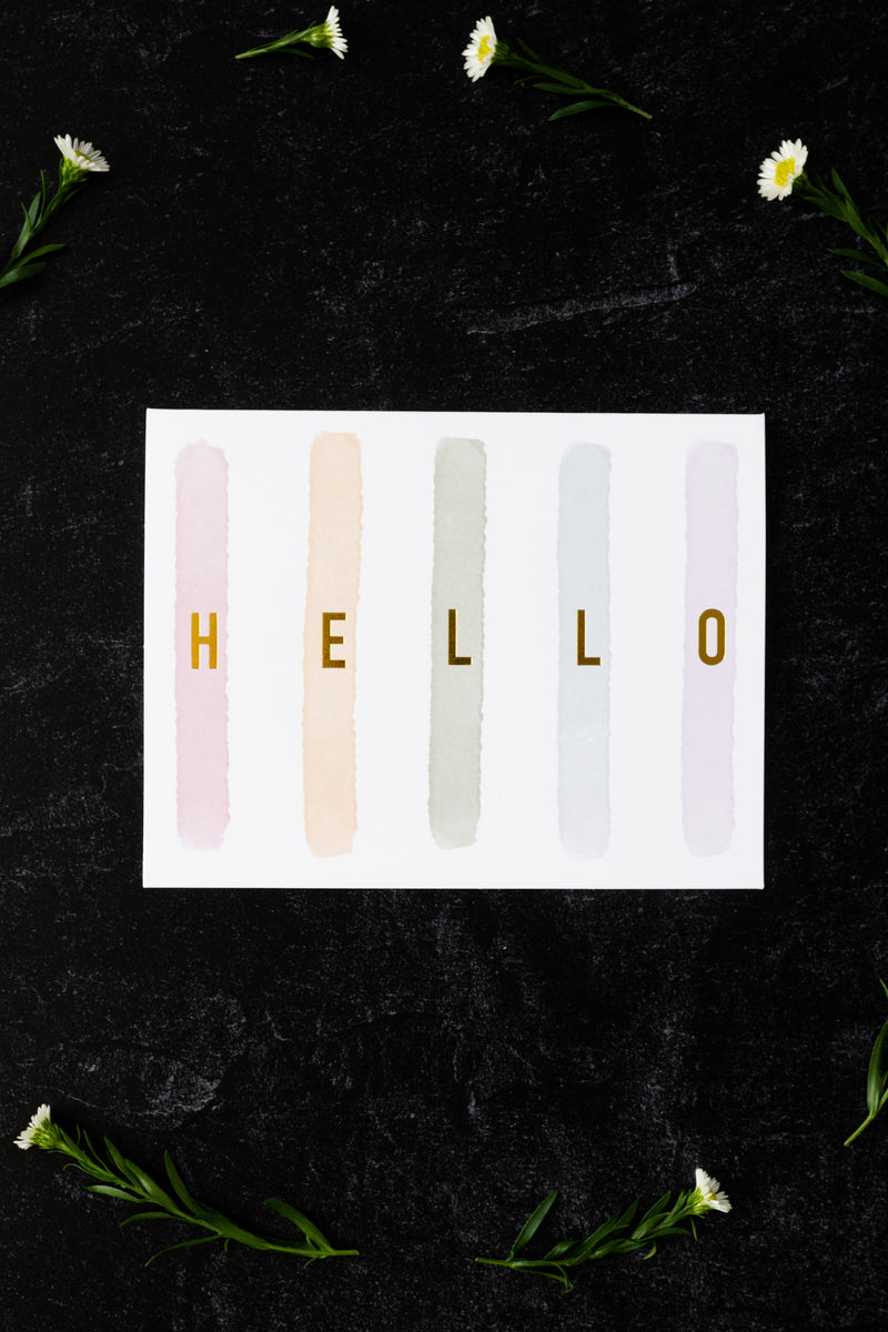 Hello – Watercolor Stripes – Foil Pressed Greeting Card – Modern Legacy ...